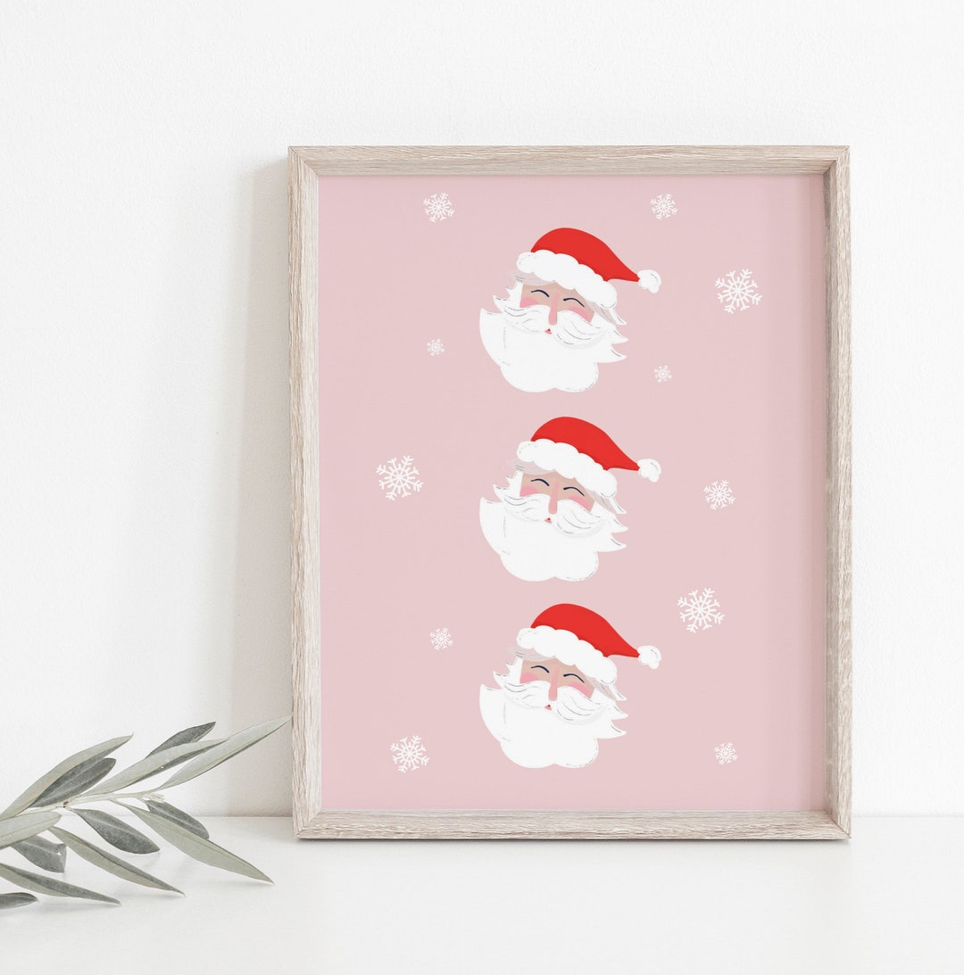 Santa Print, Pink Santa Print, Boho Christmas Print, Pink Christmas ...