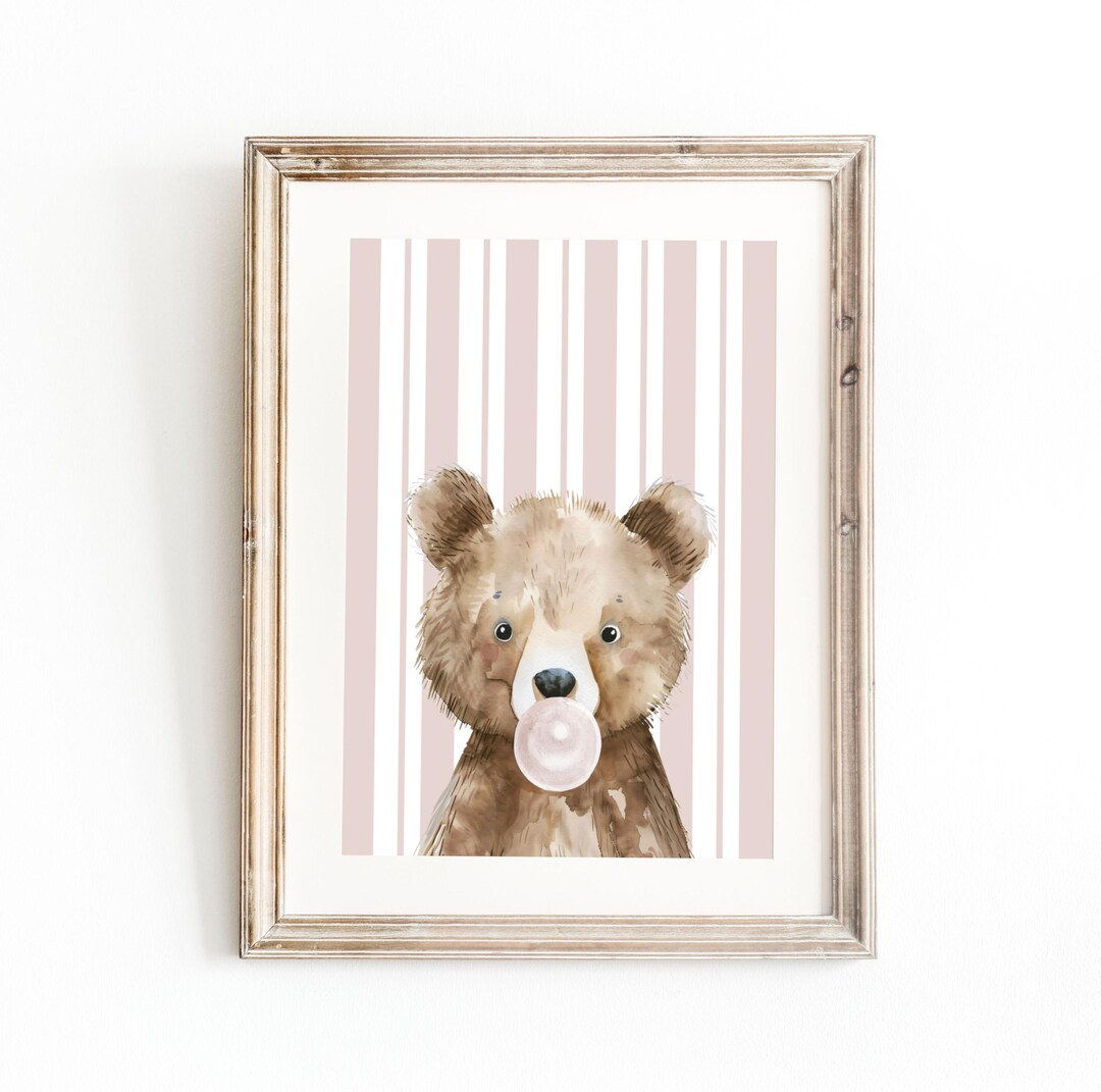 Bear Nursery Print, Bubble Gum Animal Print, Bubble Gum Animals, Bear ...