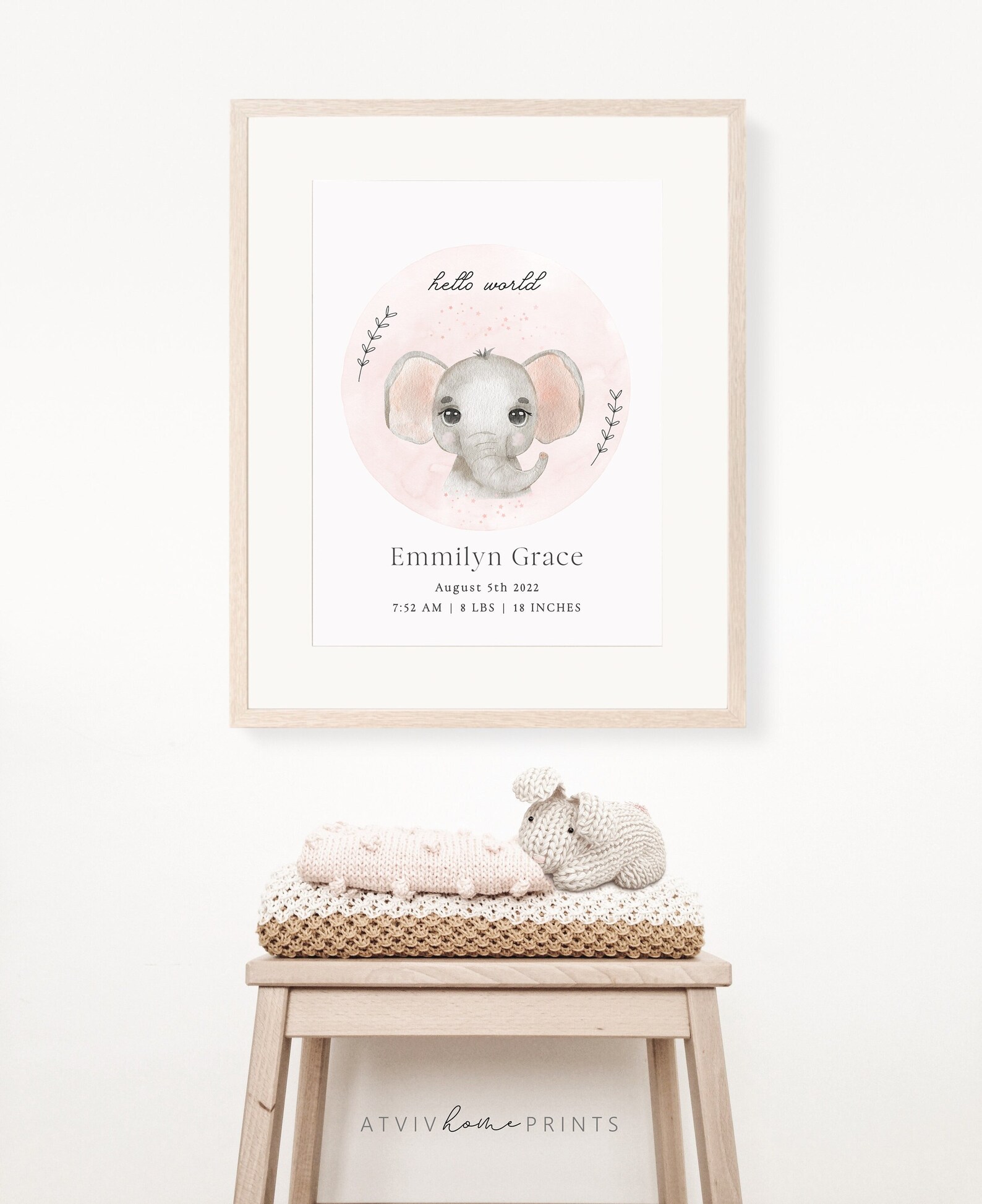 Elephant Birth Stats Print Nursery Birth Stats Print Birth | Etsy