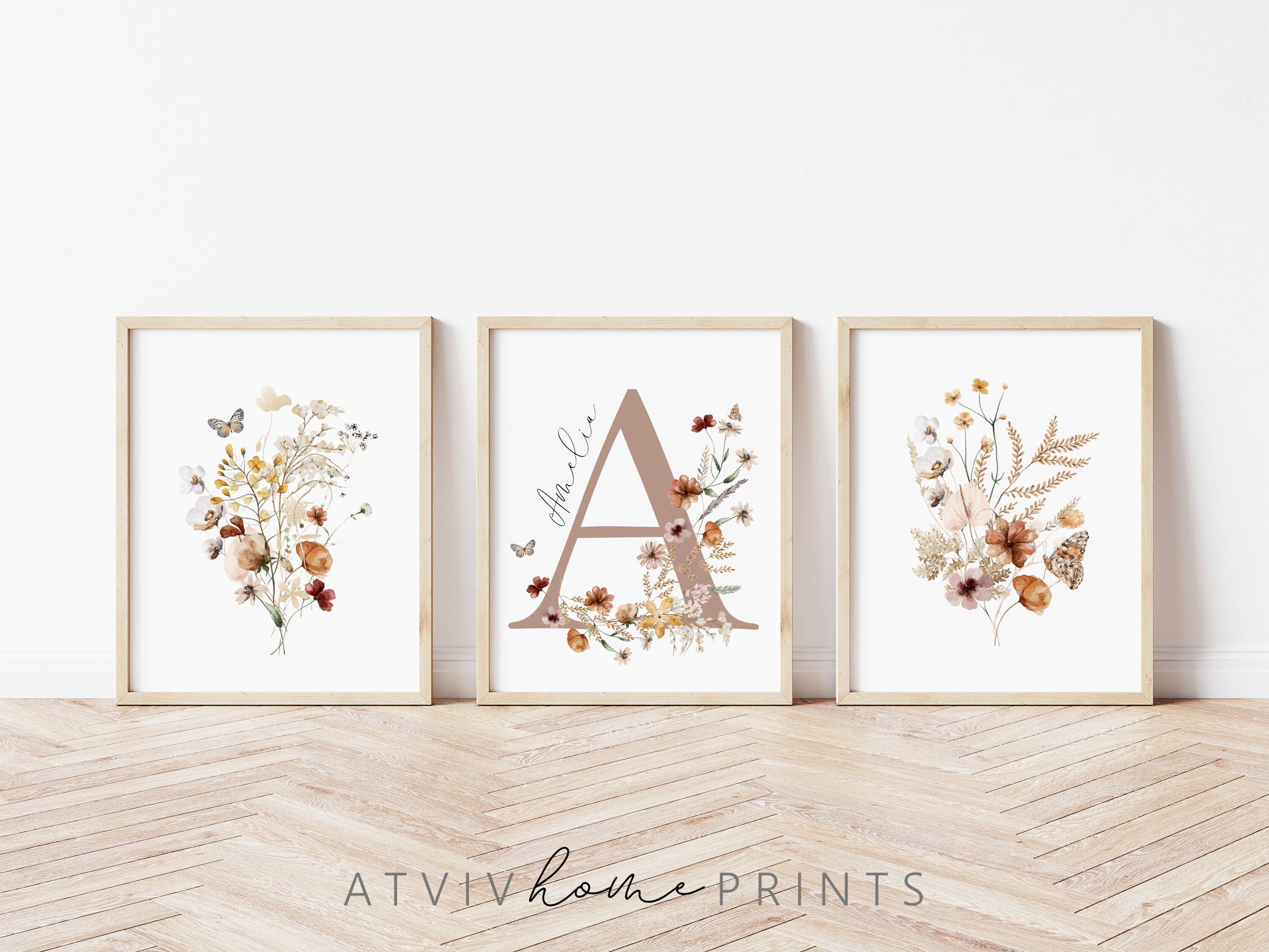 Custom Floral Initial Print, Custom Wildflower Prints, Personalized ...
