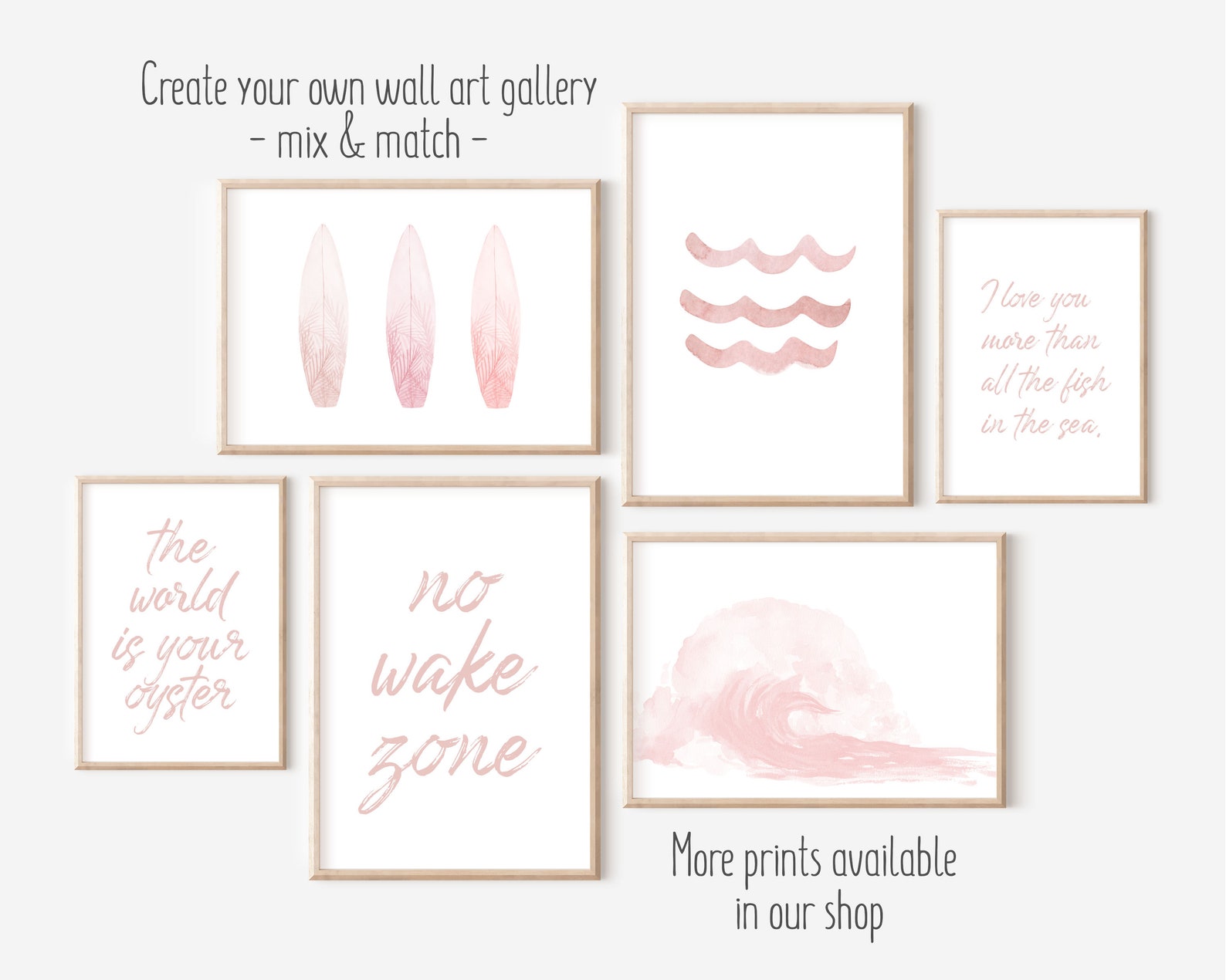 Pink Wave Print, Watercolor Wave, Pink Ocean, Nautical Nursery, Beach ...