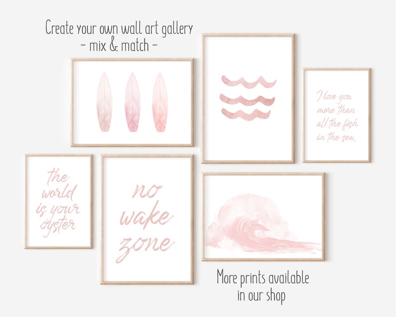 Pink Wave Print, Watercolor Wave, Pink Ocean, Nautical Nursery, Beach ...