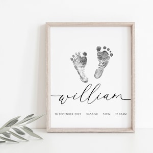 Personalised Birth Print, Newborn Footprint, Baby Footprint Art, Birth ...