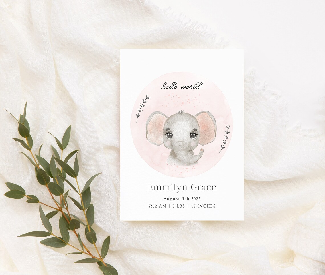 Elephant Birth Stats Print Nursery Birth Stats Print Birth | Etsy