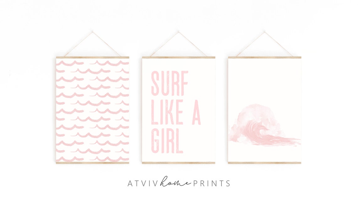 Pink Wave Print, Watercolor Wave, Pink Ocean, Nautical Nursery, Beach ...