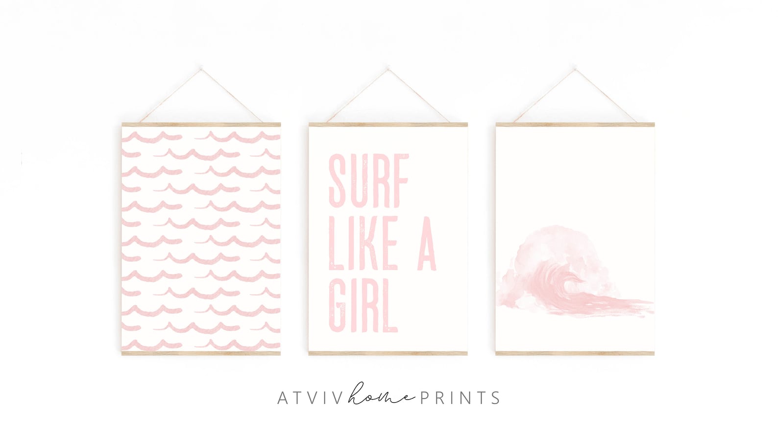 Pink Wave Print, Watercolor Wave, Pink Ocean, Nautical Nursery, Beach ...