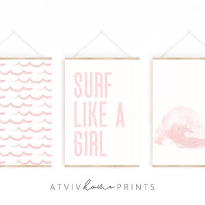Pink Wave Print, Watercolor Wave, Pink Ocean, Nautical Nursery, Beach ...
