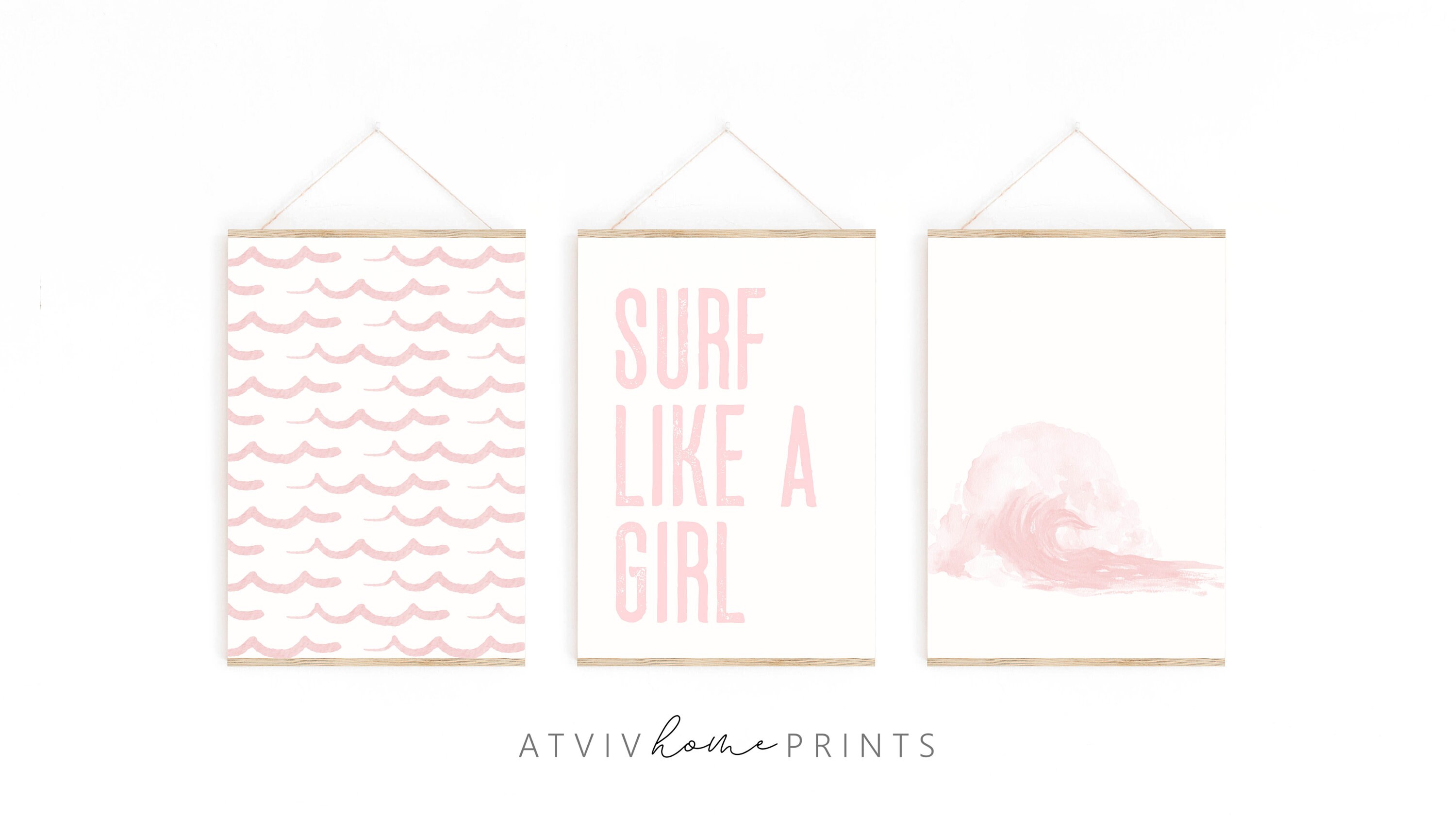 Pink Wave Print, Watercolor Wave, Pink Ocean, Nautical Nursery, Beach ...