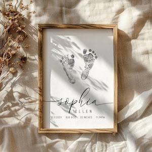 Personalised Birth Print, Newborn Footprint, Baby Footprint Art, Birth ...