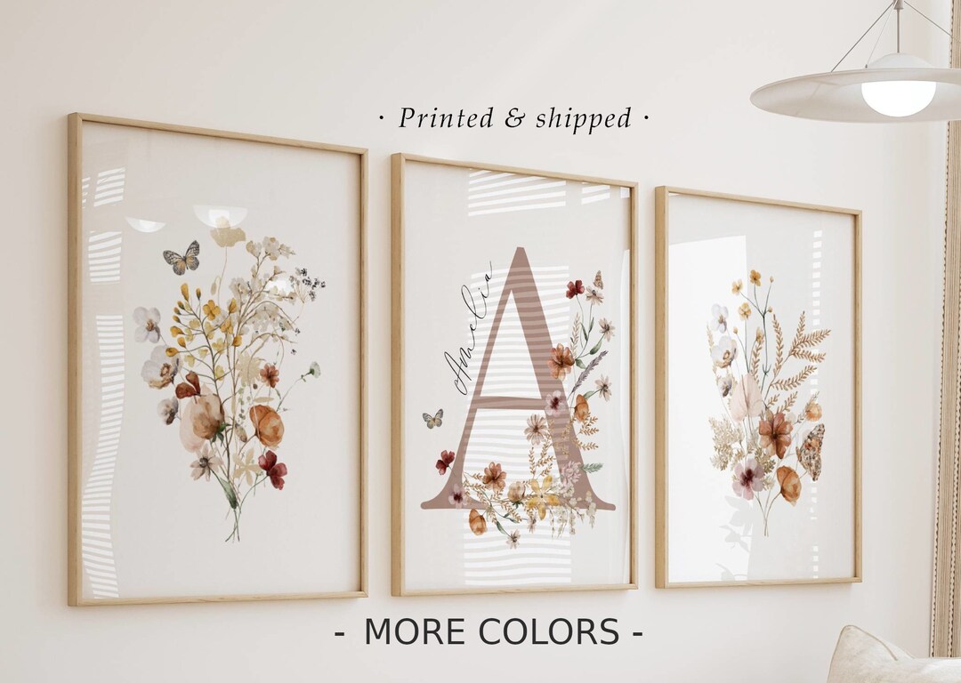 Custom Floral Initial Print, Custom Wildflower Prints, Personalized ...