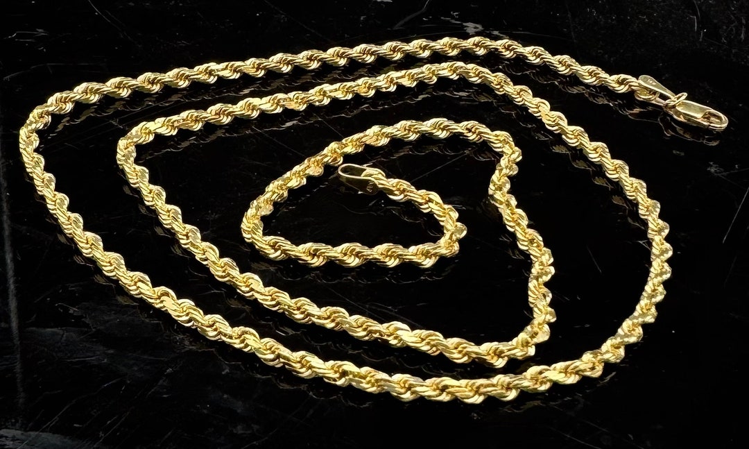 14kt Solid Gold Chain Necklace Twisted Rope Chain 23 Inches Gold Chain ...