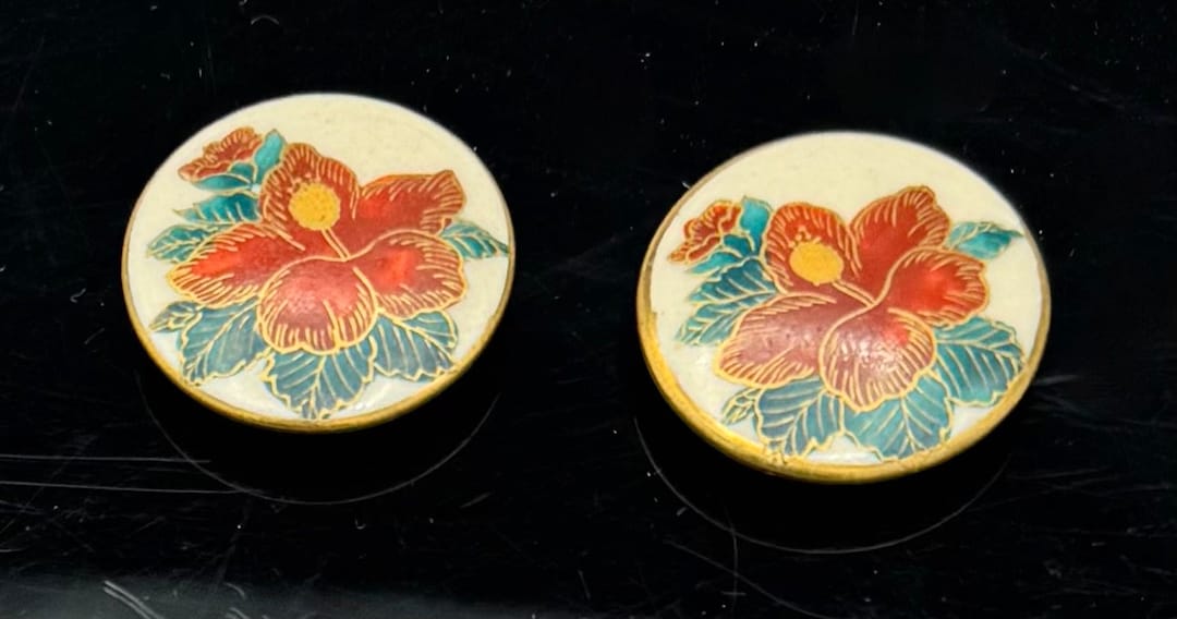 Set of 2 Satsuma Buttons Ceramic With Flower and Gold Trim 1 1/4 Inch ...