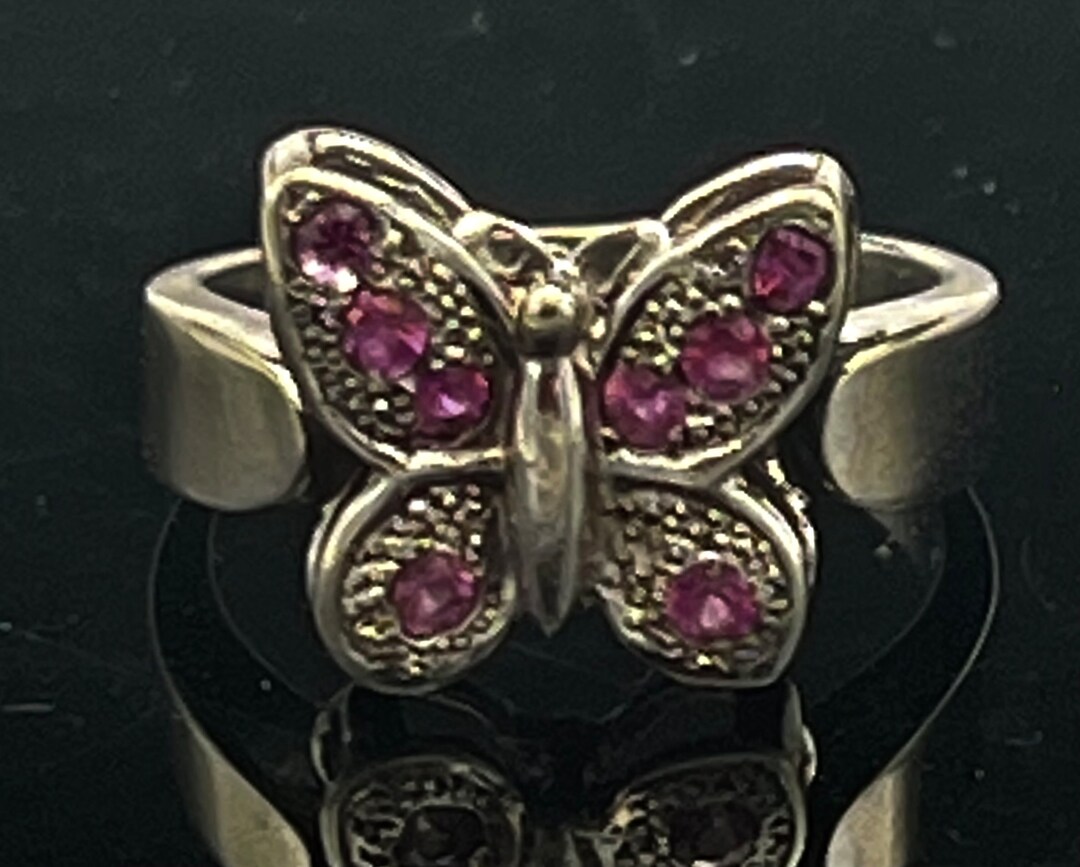 14kt Solid Gold Butterfly Ring Size 7 Pink Sapphires Gemstone White ...