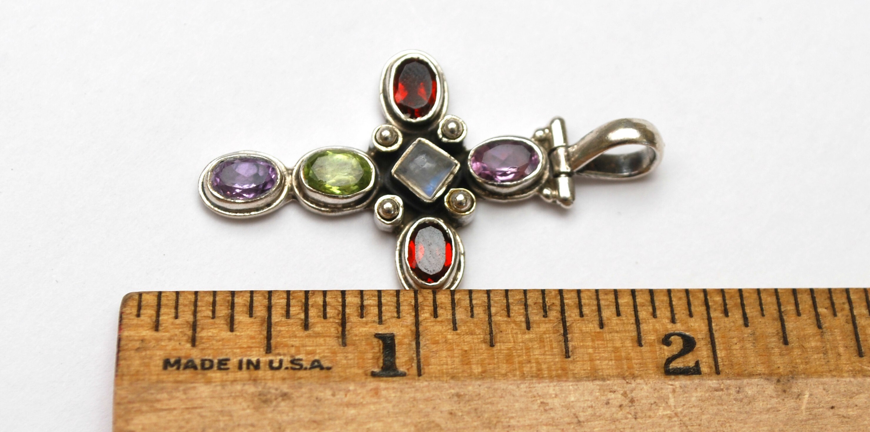 Gemstone Cross Pendant Sterling Silver Amethyst Garnet Peridot ...
