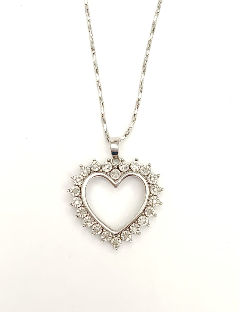 Sterling Silver Rhinestone Heart Necklace Clear Crystal Glass Pendant ...