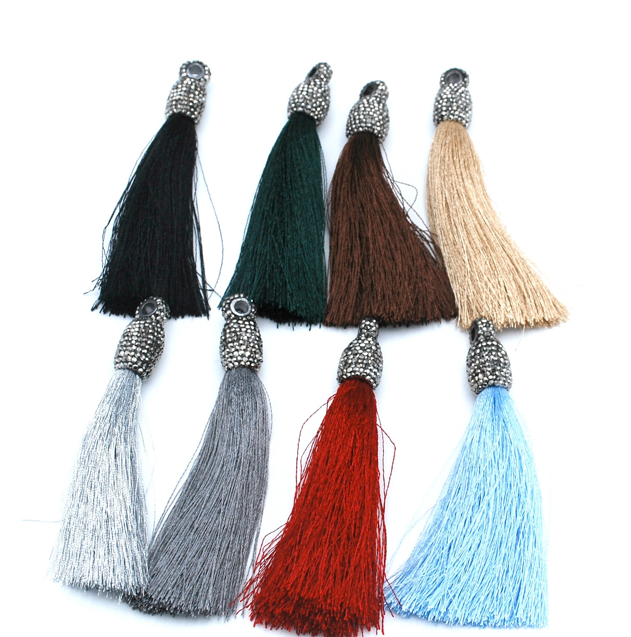 3 1/2 Inch Silk Tassel With Grey Crystal Old Stock Turkey Silk - Etsy