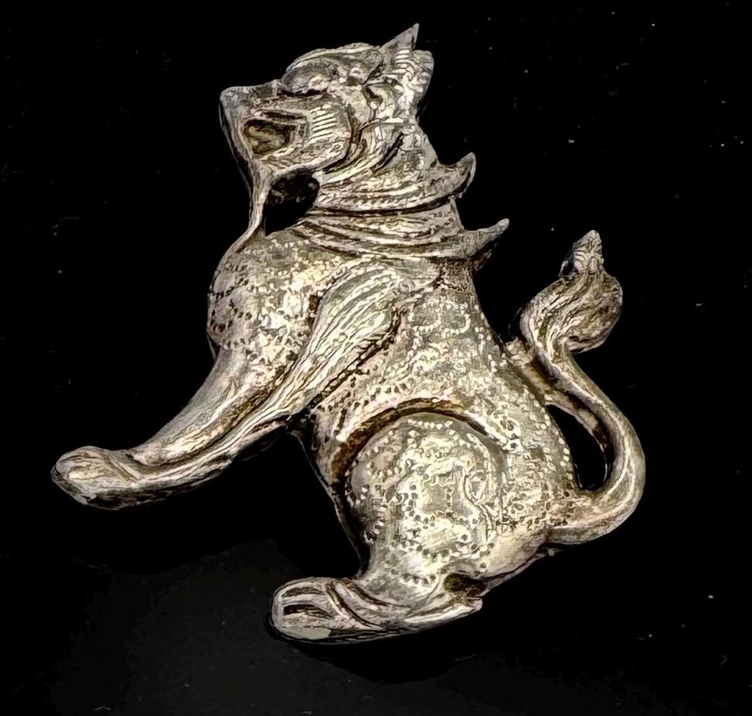 Sterling Silver Thai Lion Amulet Brooch Singha Rajasi Thailand Figurine ...