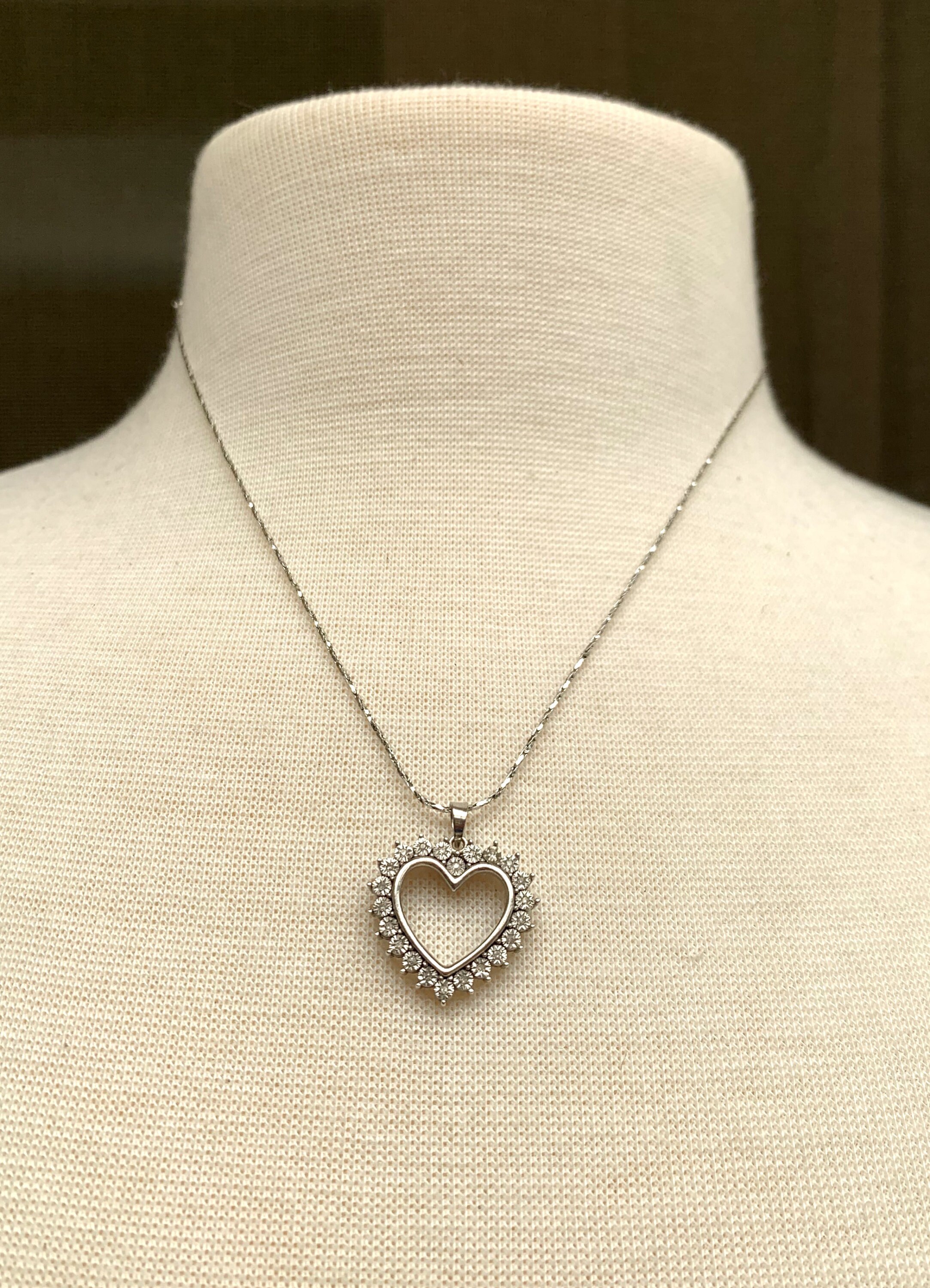 Sterling Silver Rhinestone Heart Necklace Clear Crystal Glass Pendant ...