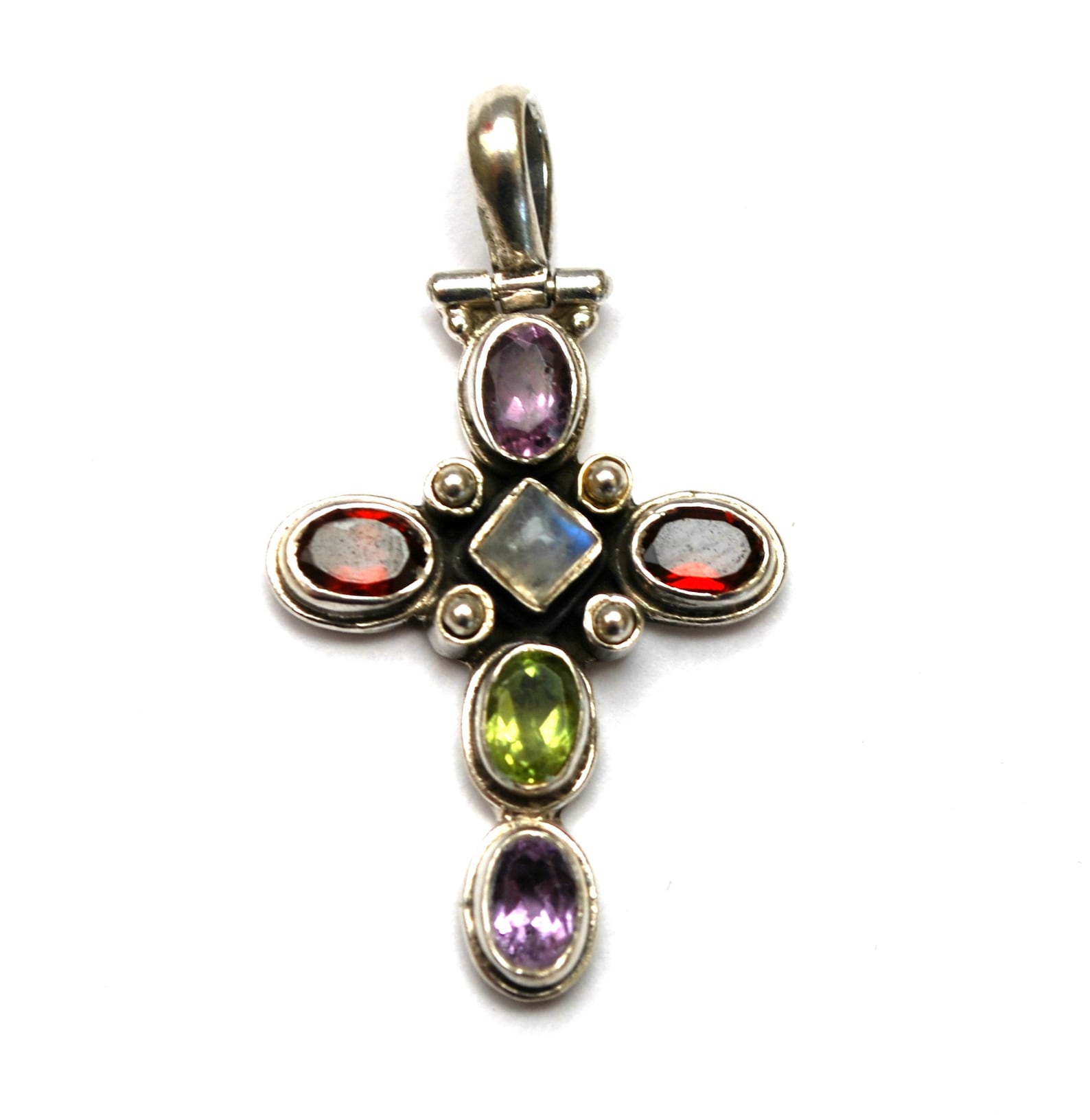 Gemstone Cross Pendant Sterling Silver Amethyst Garnet Peridot - Etsy