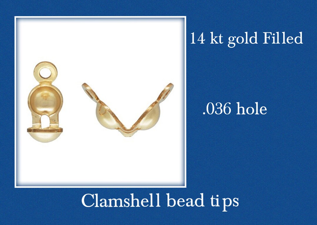 14 Kt Gold Filled Clamshell Fold Over Bead Tip With 2 Rings .036 " Hole ...