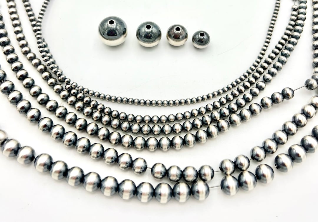 Sterling Silver Beads Navajo Round Pearl Smooth Southwestern Oxidized ...