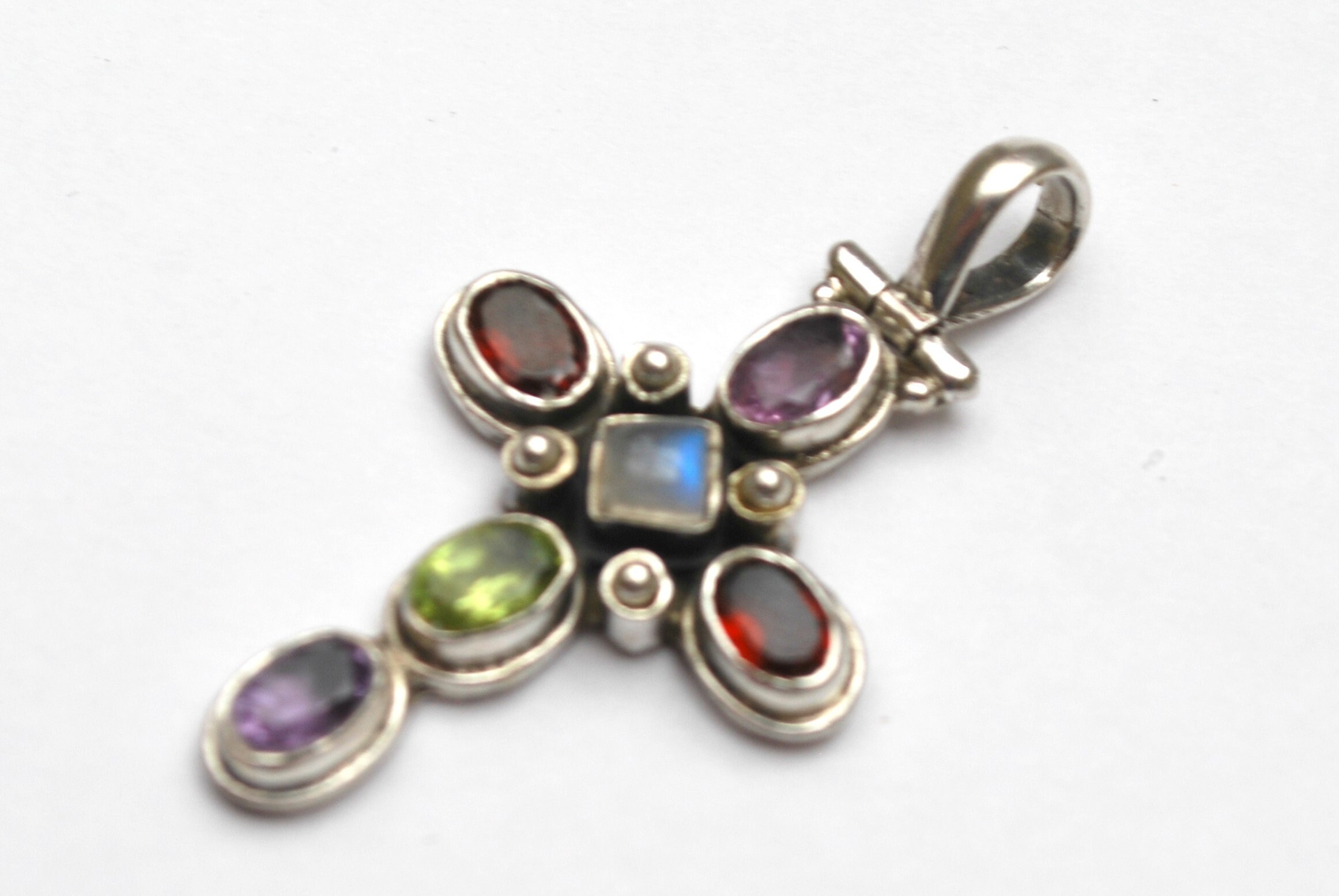 Gemstone Cross Pendant Sterling silver Amethyst garnet | Etsy