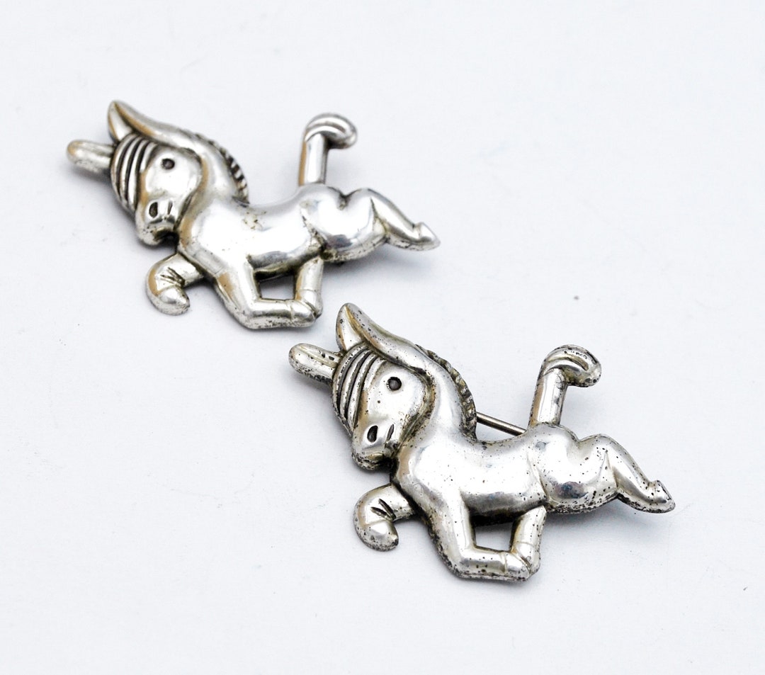 Coro Sterling Silver Donkey Pins Two Trotting Horses Scatter Pins - Etsy