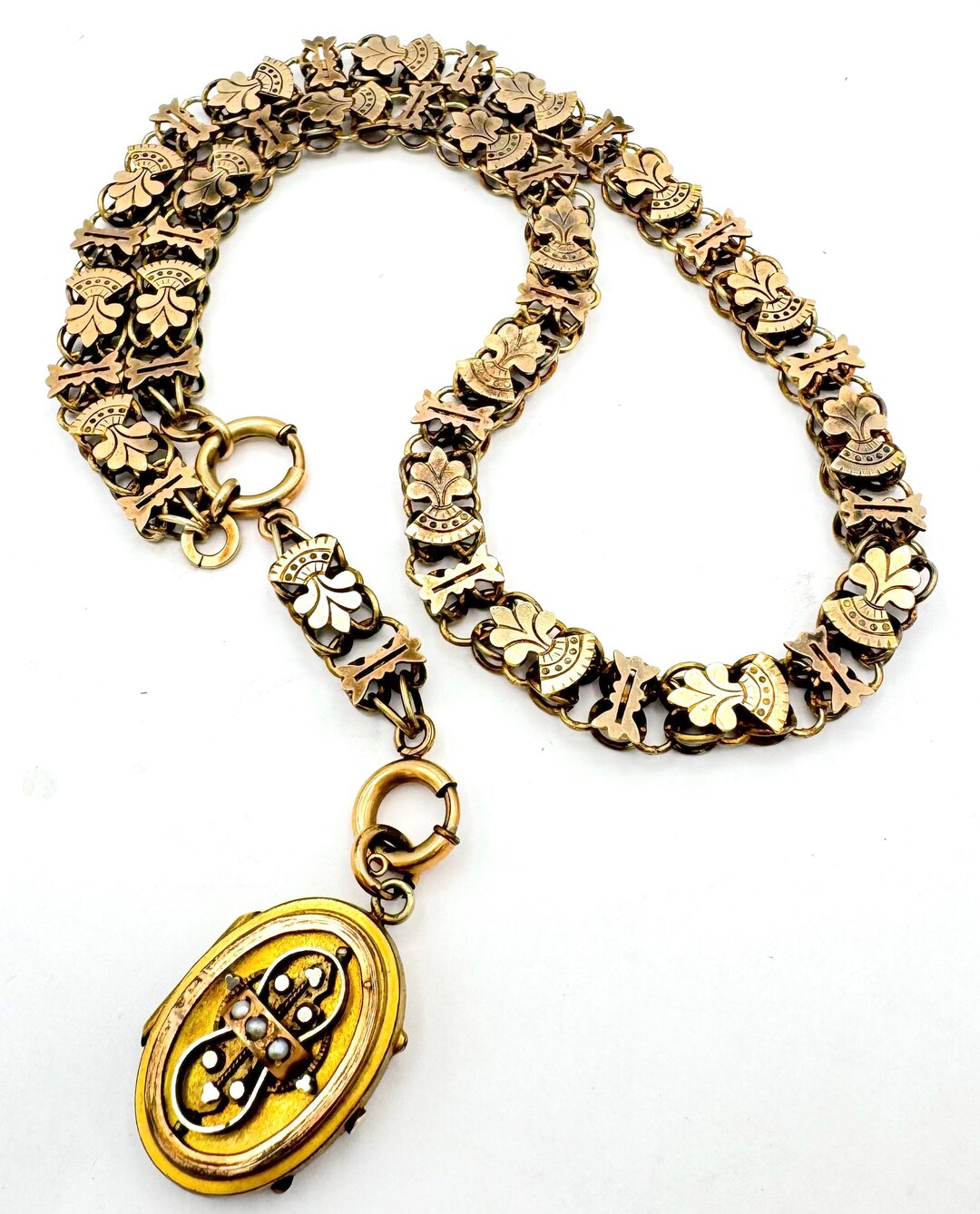 Victorian Gold Filled Book Chain Locket Necklace Gold Filled Seed Pearl ...