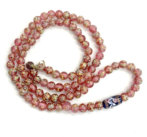 Victorian Period Glass Silkie flower bead necklace Ve… - Gem