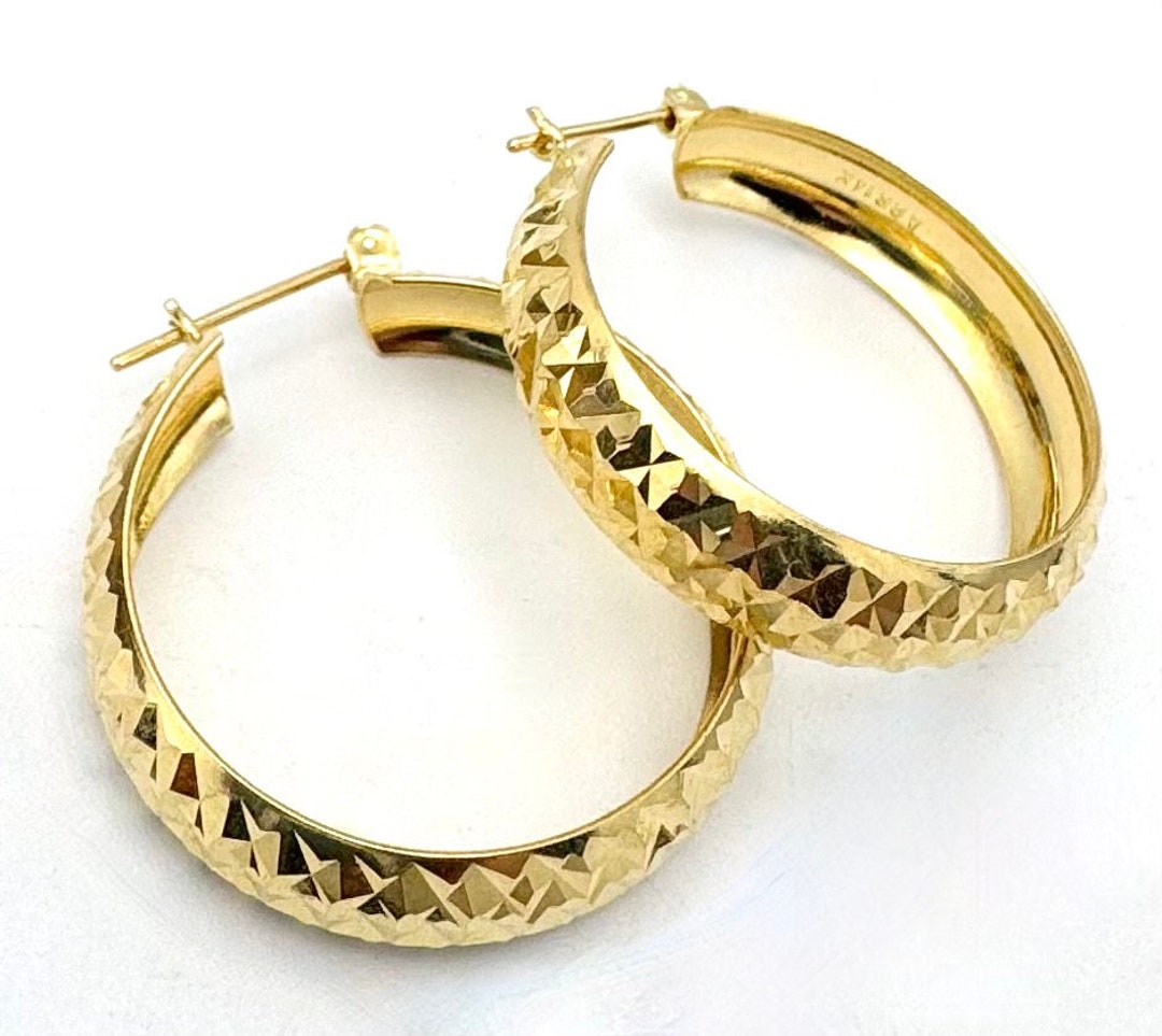 14kt Solid Gold Hoop Earrings Circle Hoops 1 1/4 X 1 Inch Hallow ...