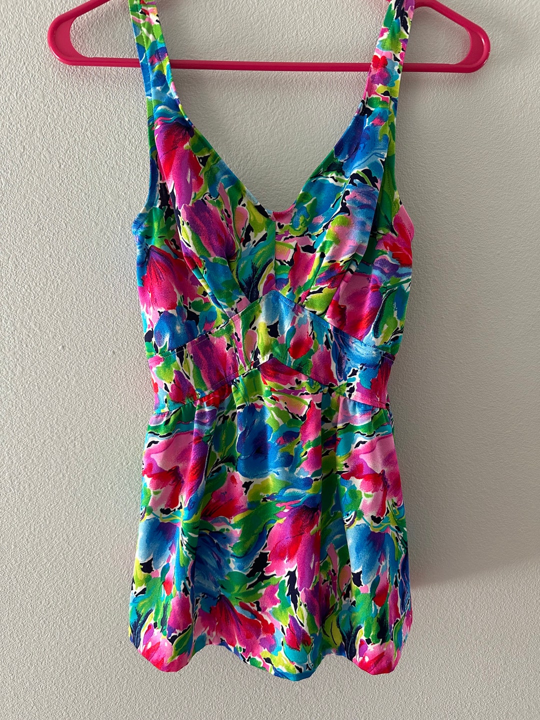 80s Colorful Floral One Piece Swimsuit/swimdress - Etsy