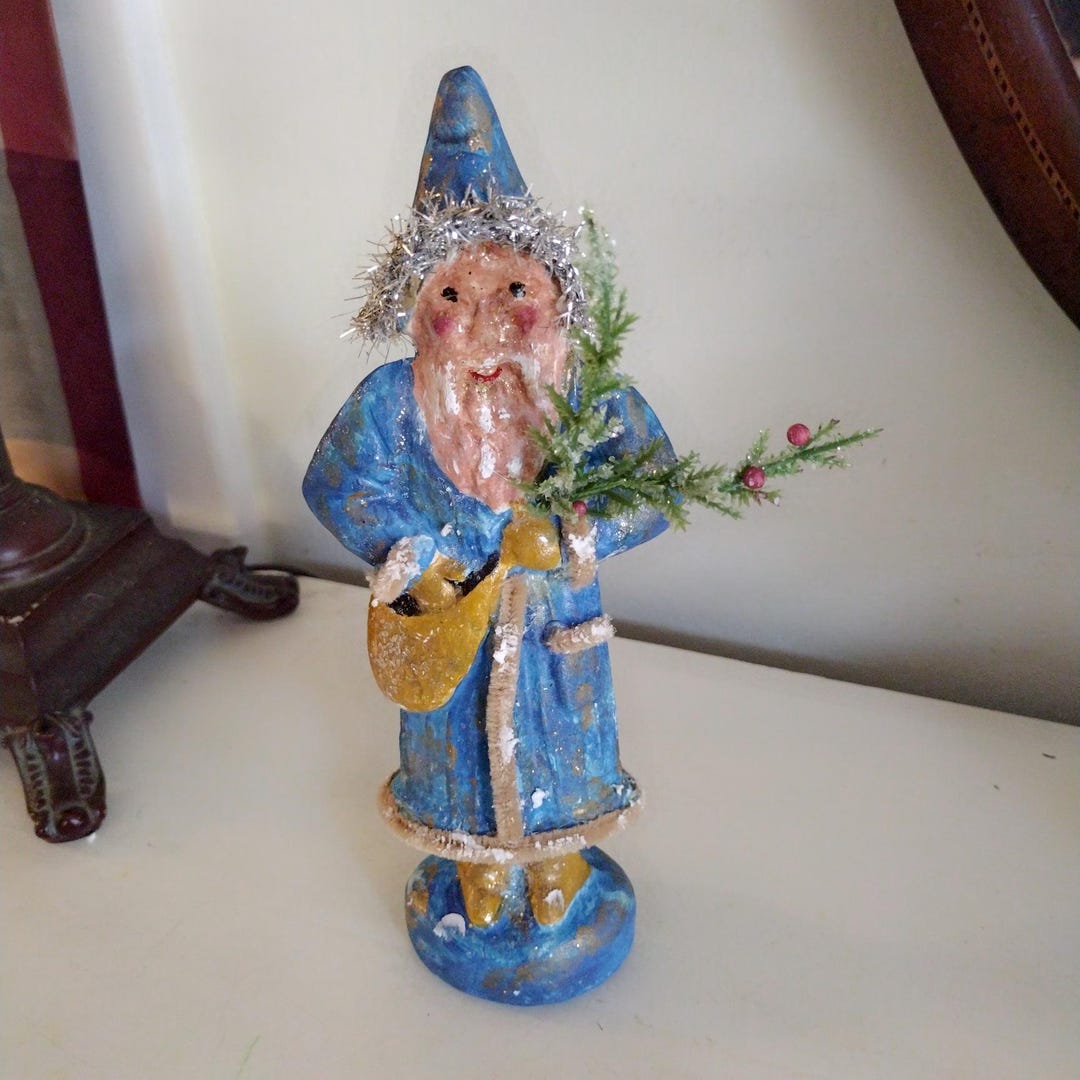 Blue Belsnickel Chalkware Christmas Santa - Etsy