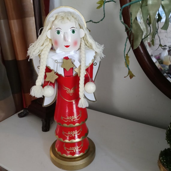 Wooden Christmas Angel Nutcracker in Red | Etsy