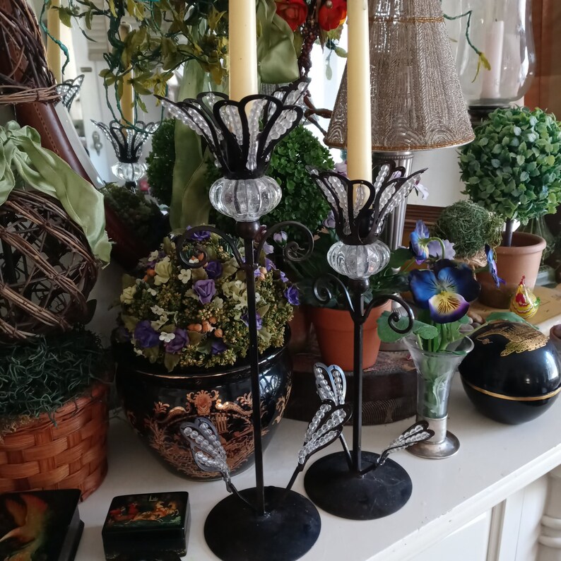 Pair Black Metal Candlesticks With Beading - Etsy