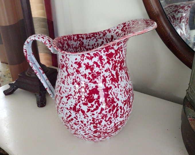 Splatterware Large Enamel Metal Pitcher Red - Etsy