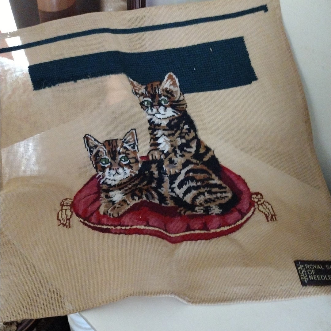 Vintage Cat Needlepoint - Etsy