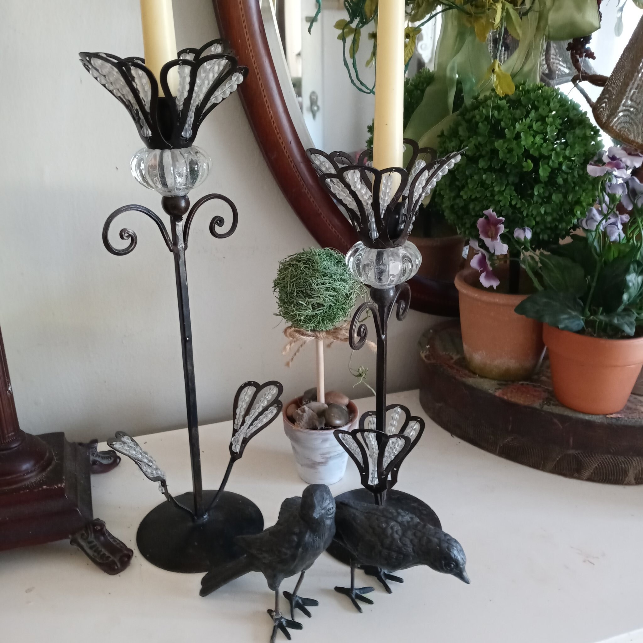Pair Black Metal Candlesticks With Beading - Etsy