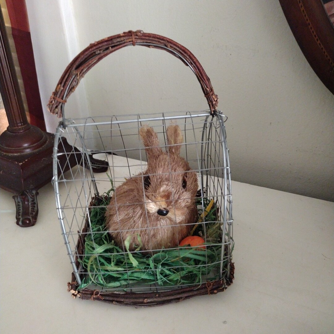 Sisal Rabbit in Wire Cage - Etsy