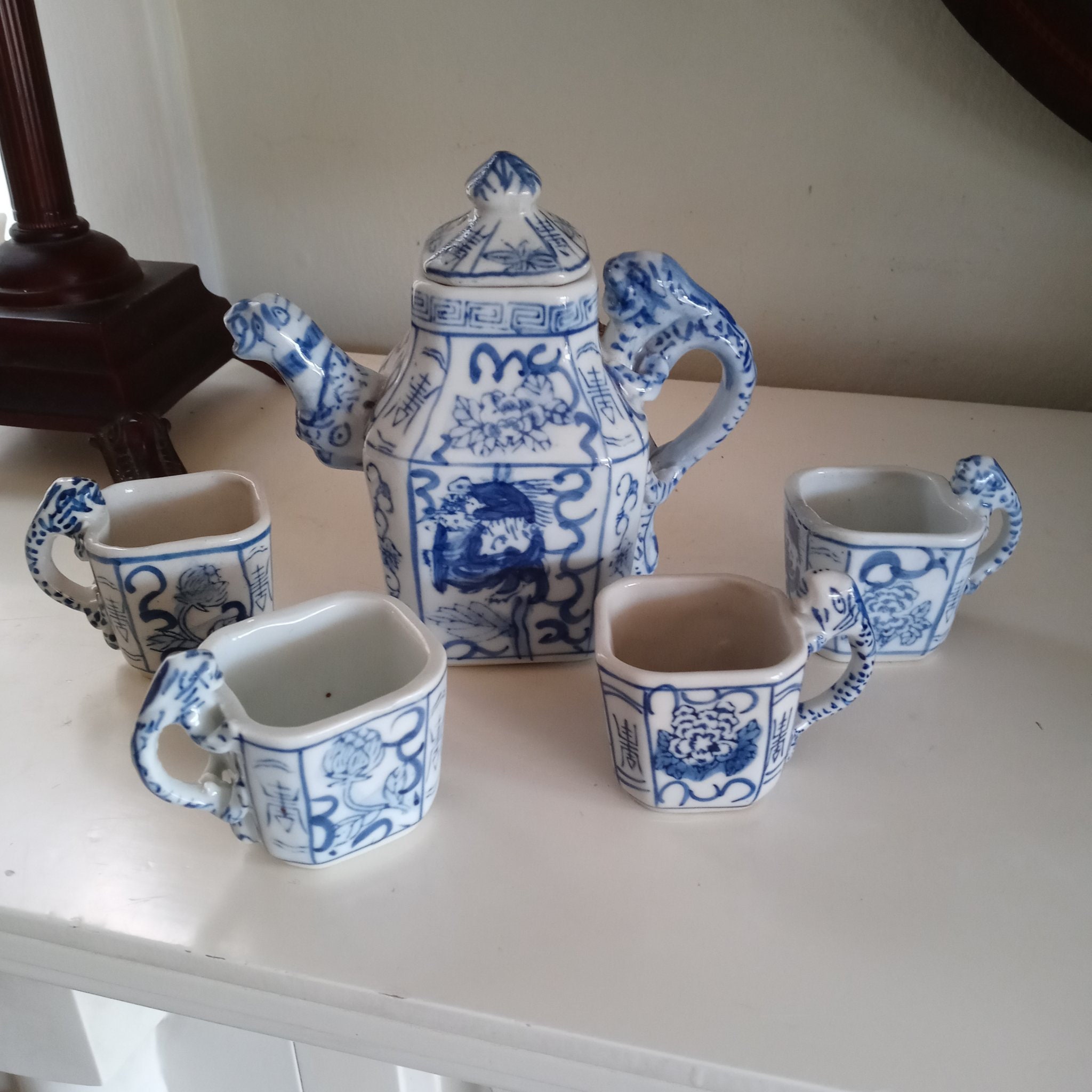 Vintage Chinese Blue and White Tea Set - Etsy