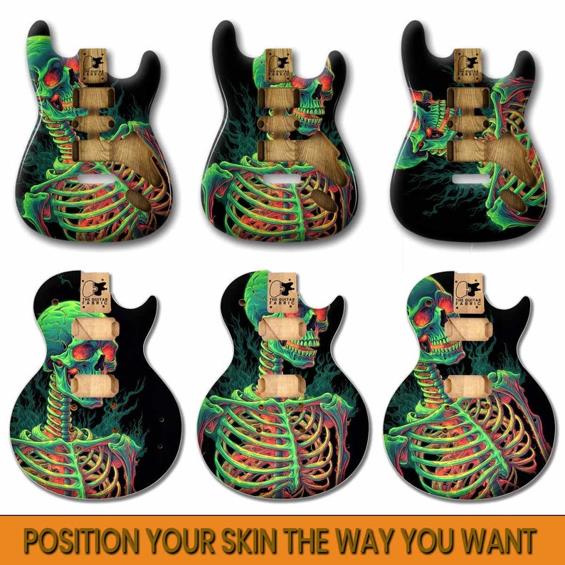 Glowing Skull Theme Custom Guitar Skin Wrap 50x60 Cm. Laminated Vinyl ...