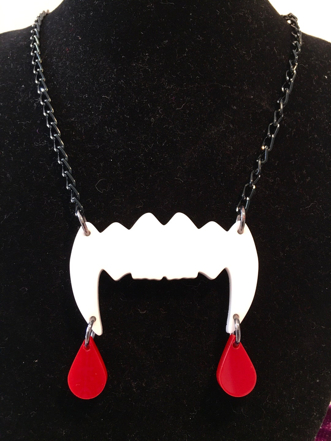 Vampire Fang Choker, Laser Cut Acrylic Teeth Necklace, Blood Drop ...