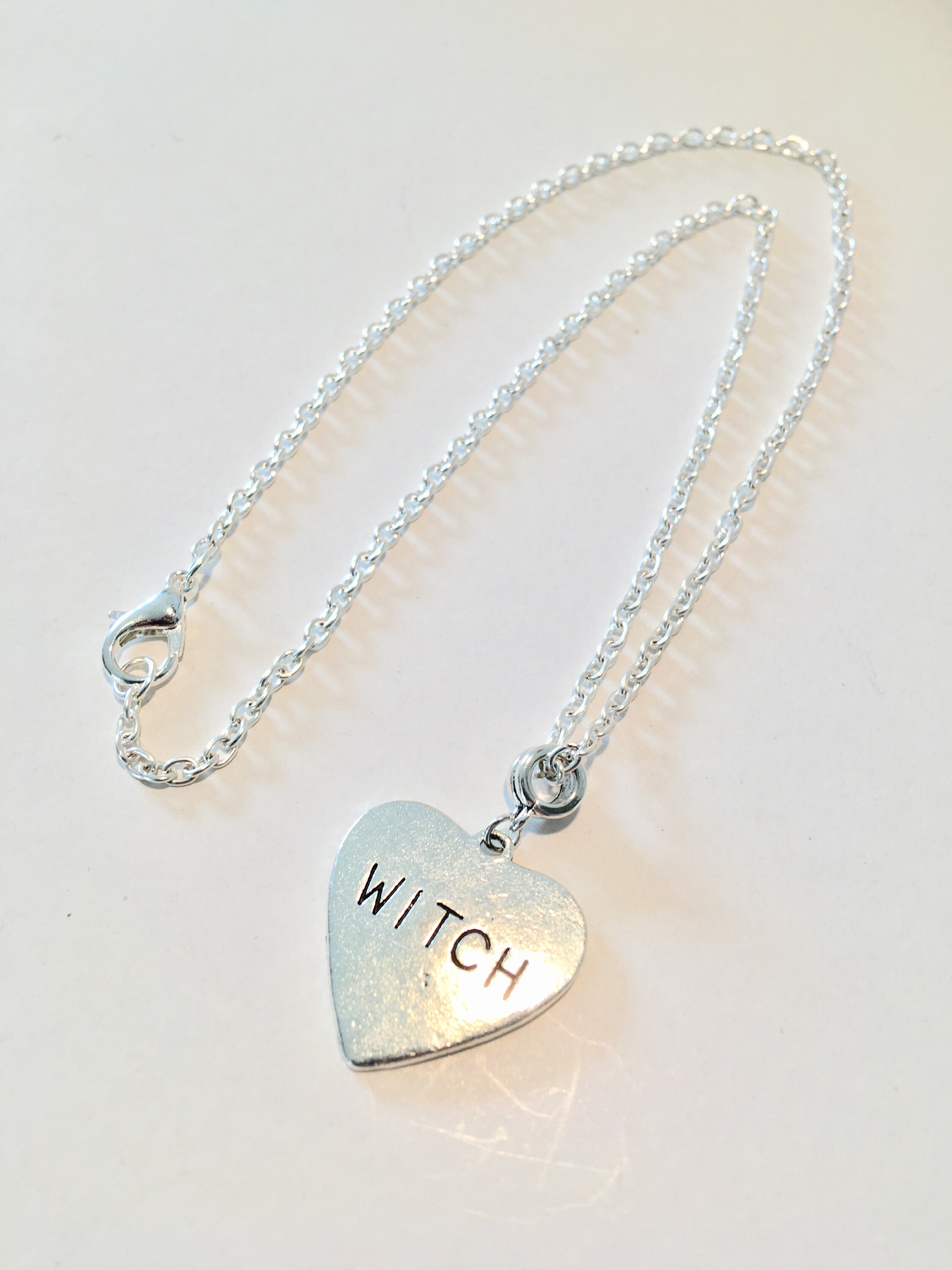 Witch Heart Necklace Witches Pendant Witch Engraved - Etsy