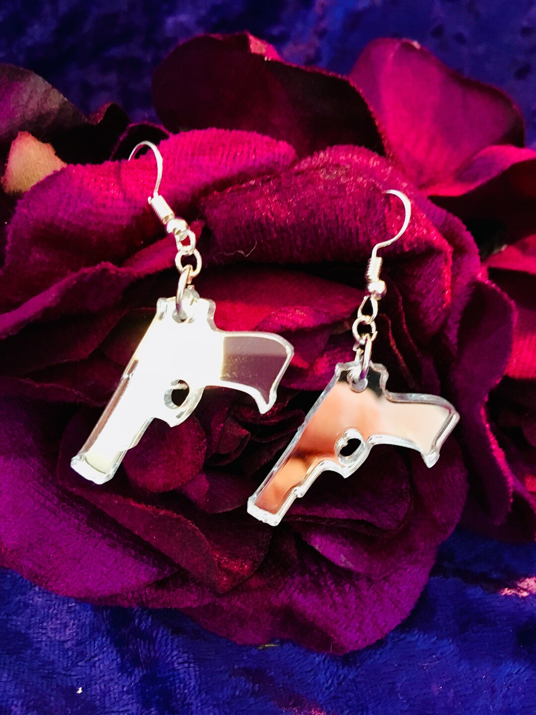 Silver Mirrored Gun Earrings, Revolver Earrings, Laser Cut Acrylic ...