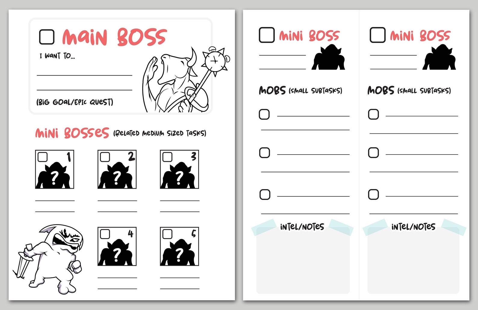 RPG Boss Checklist With Mini Boss Priorities, Printable Geek Checklist ...