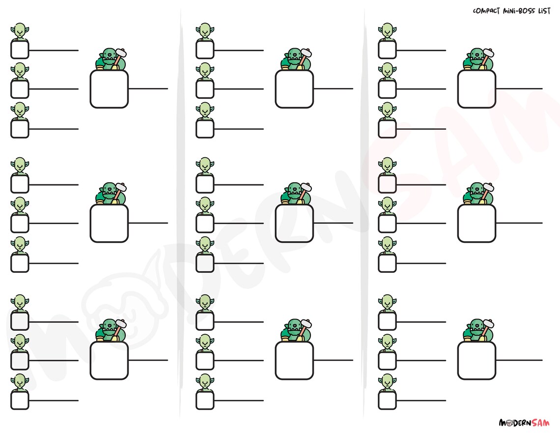 RPG Boss Checklist With Mini Boss Priorities, Printable Geek Checklist ...