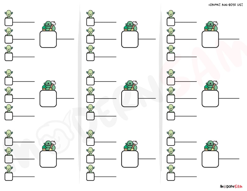 RPG Boss Checklist With Mini Boss Priorities, Printable Geek Checklist ...
