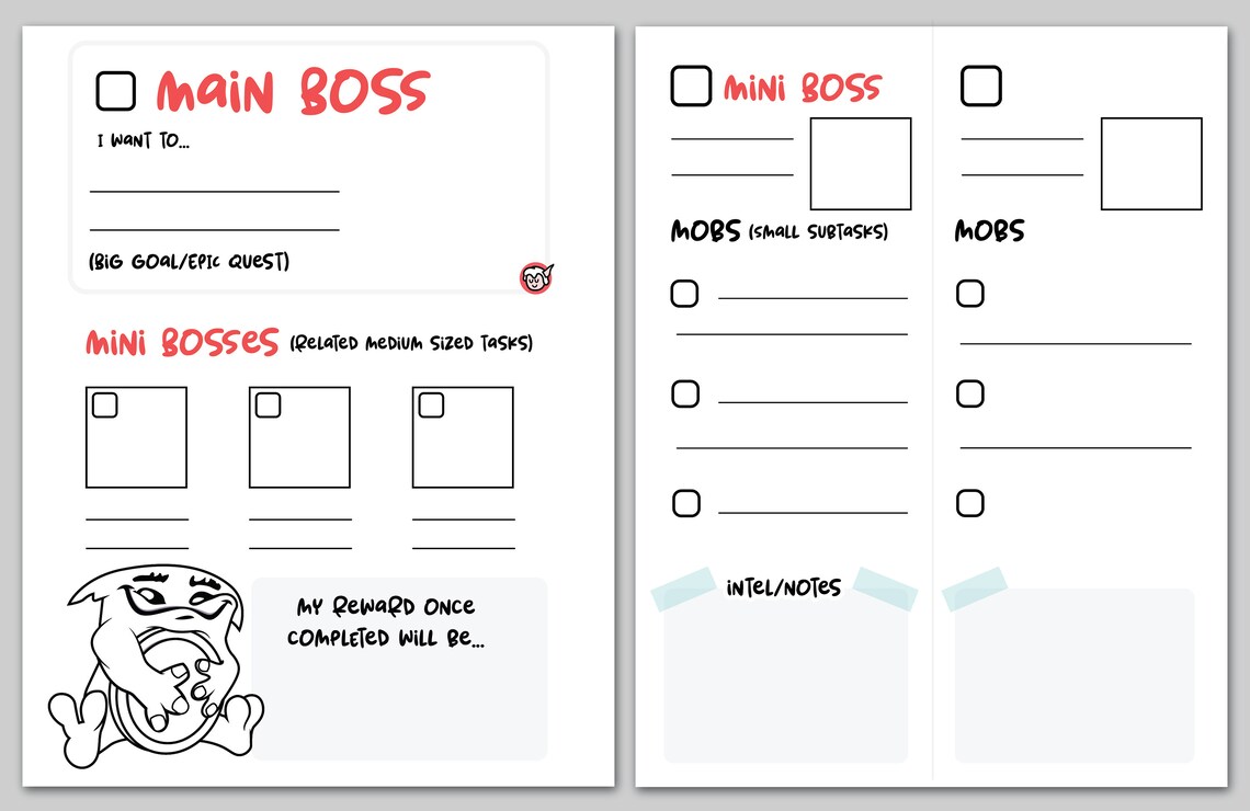RPG Boss Checklist With Mini Boss Priorities, Printable Geek Checklist ...