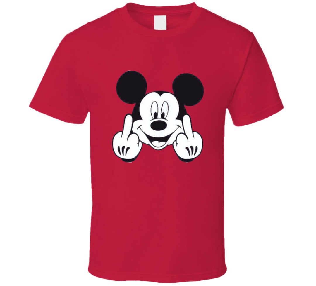 Mickey Double Fu.. You Middle Finger Funny Joke Vintage Retro Style T ...