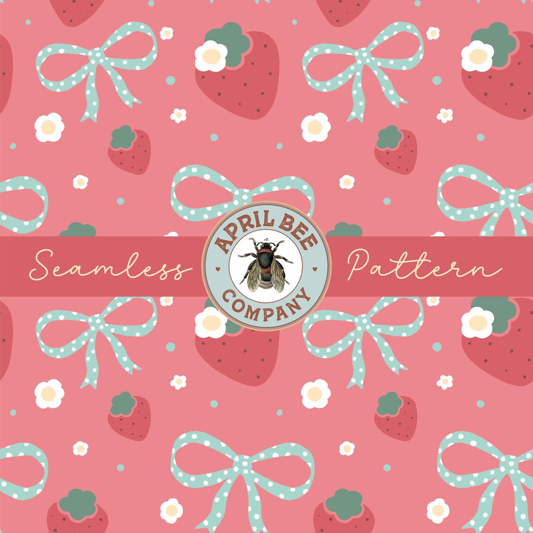Summer Berry Bows and Daisy Seamless Pattern, Pink Teal Coquette ...