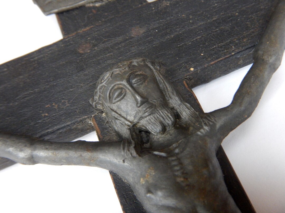 French Antique Wall Crucifix - Very Early Crucifix in Plain Dark Wood ...